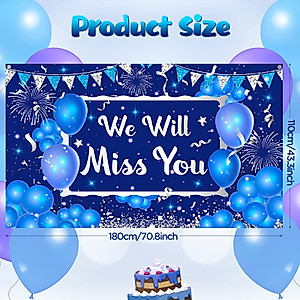 We Will Miss You Banner Party Decorations Navy Blue Silver Going Away Party Banner Supplies for Retirement Farewell Anniversary Veteran Graduation Office Job Change Work Goodbye Party Decorations