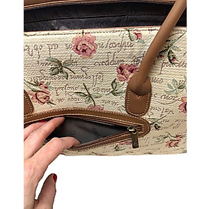 BANBERRY DESIGNS Pink Rose Tapestry Tote Bag With Brass Buckles 15