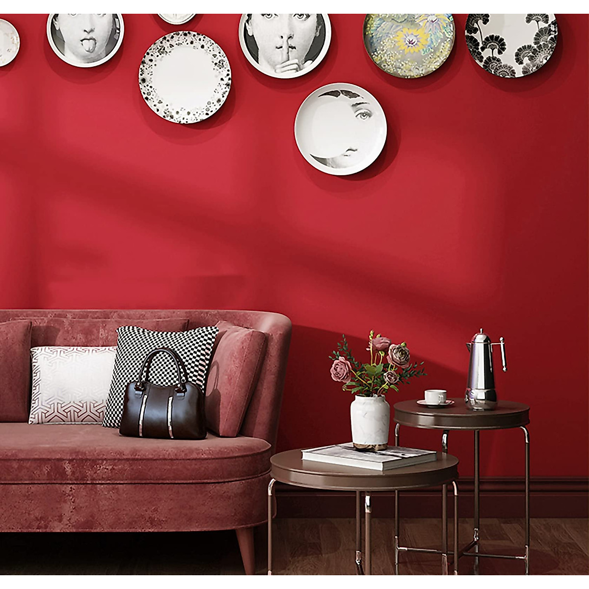 Micpolo 15.7" x 118" Thicken Red Wallpaper Red Contact Paper Solid Color Peel and Stick Wallpaper Matte Red Contact Paper for Cabinets Self Adhesive Wallpaper for Kitchen Countertops Wall