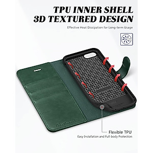 TUCCH Wallet Case for iPhone SE 2022/SE 2020/iPhone 8/7, PU Leather Folio Case with Stand Card Slot Magnetic Closure Flip Cover [TPU Interior Case] Compatible with iPhone SE 3/SE2/8/7, Midnight Green