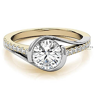 FACETS JEWELS 1.90 TCW Round Cut Moissanite Diamond Channel Setting Engagement and Wedding Ring for Her in - 10K Solid White Gold Size 7