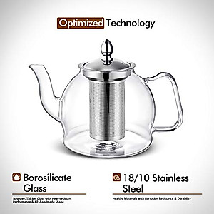 HIWARE 1000ml Glass Teapot with Removable Infuser, Stovetop Safe Tea Kettle, Blooming and Loose Leaf Tea Maker Set