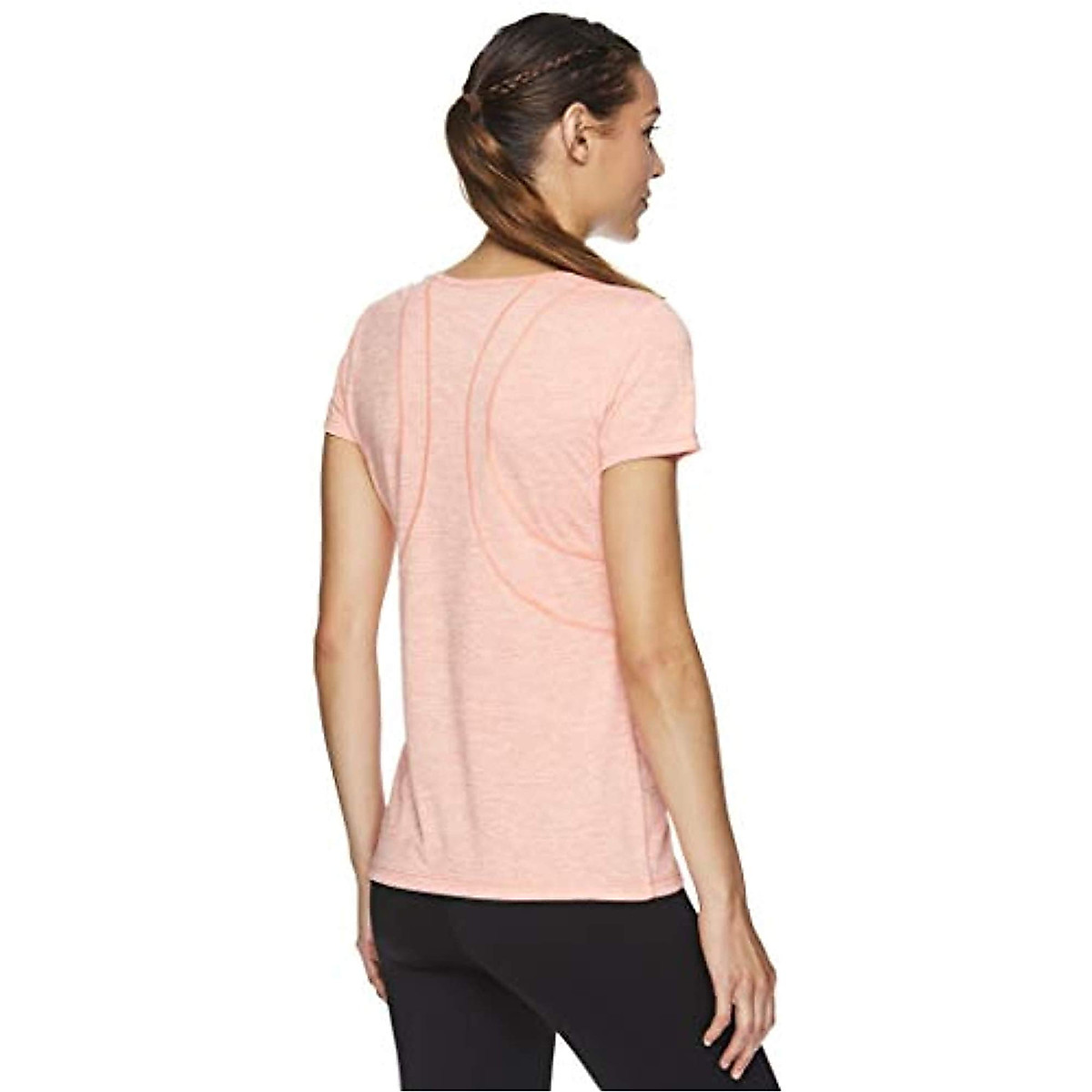 Reebok Womens Poly Marled Basic T-Shirt, Pink, Large