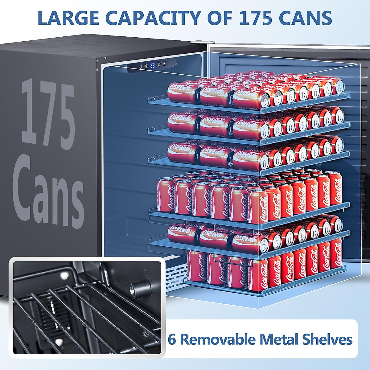 Phiestina 24 inch Indoor/Outdoor Beverage Refrigerator 175 Cans Built-in/Freestanding Beverage Fridge Cooler Lockable Stainless Steel Door Auto Defrost Quiet For Home/Commercial,6 Removable Shelves