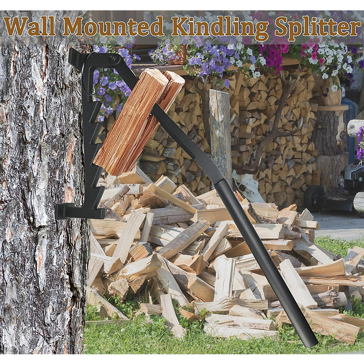 Oftest Wall Mounted Wood Splitter - Carbon Steel Wall Mounted Kindling Splitter, Firewood Kindling Splitter for Soft Wood, Manual Log Splitters with Firewood Tote Bag, Glove