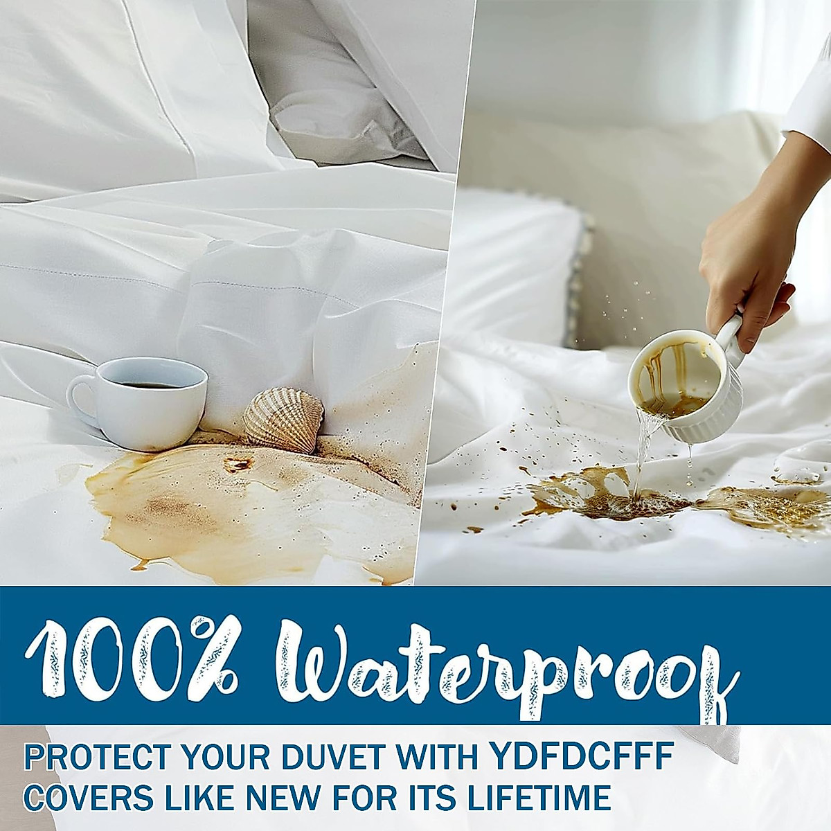 Waterproof Duvet Cover, Washable＆Reusable Cotton Knitted Fabric Incontinence Duvet Protector with Zipper with Corner Ties for Kids, Elder, Pets, Dog, Cat (White,King)