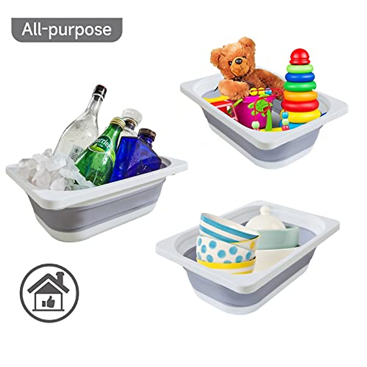 Beright Collapsible Storage Bin, Wash Basin Folding Dish Tub Sink, Space Saving for Dishing, Fruit, and Camping, Hiking and Home, 1 Pack, Grey, Small