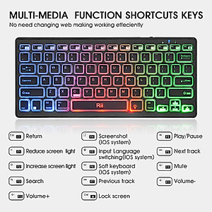 Rii Bluetooth 4.0 Wireless Multiple Color Rainbow LED Backlit Keyboard With Rechargeable Battery For iOS Android and Windows Tablet PC Laptop Notebook MacBook