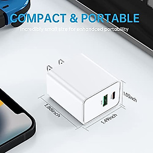 USB C Wall Charger Block 20W, Dual Port USB-C Wall Plug-in USB Charger 20W PD & QC3.0 USB A Fast Charging Block for iPhone 14/13/12/11 /Pro Max, iPad Pro, AirPods Pro, Samsung Android Phones and More
