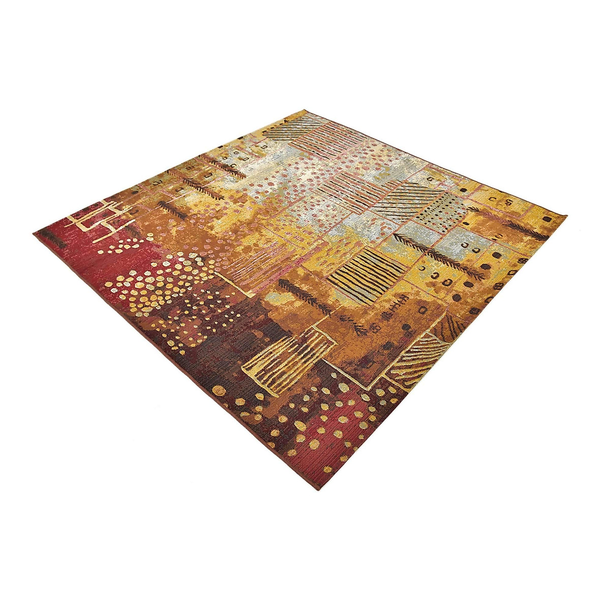 Unique Loom Outdoor Modern Collection Area Rug - Pine (5' 4" Square, Multi/ Brown)