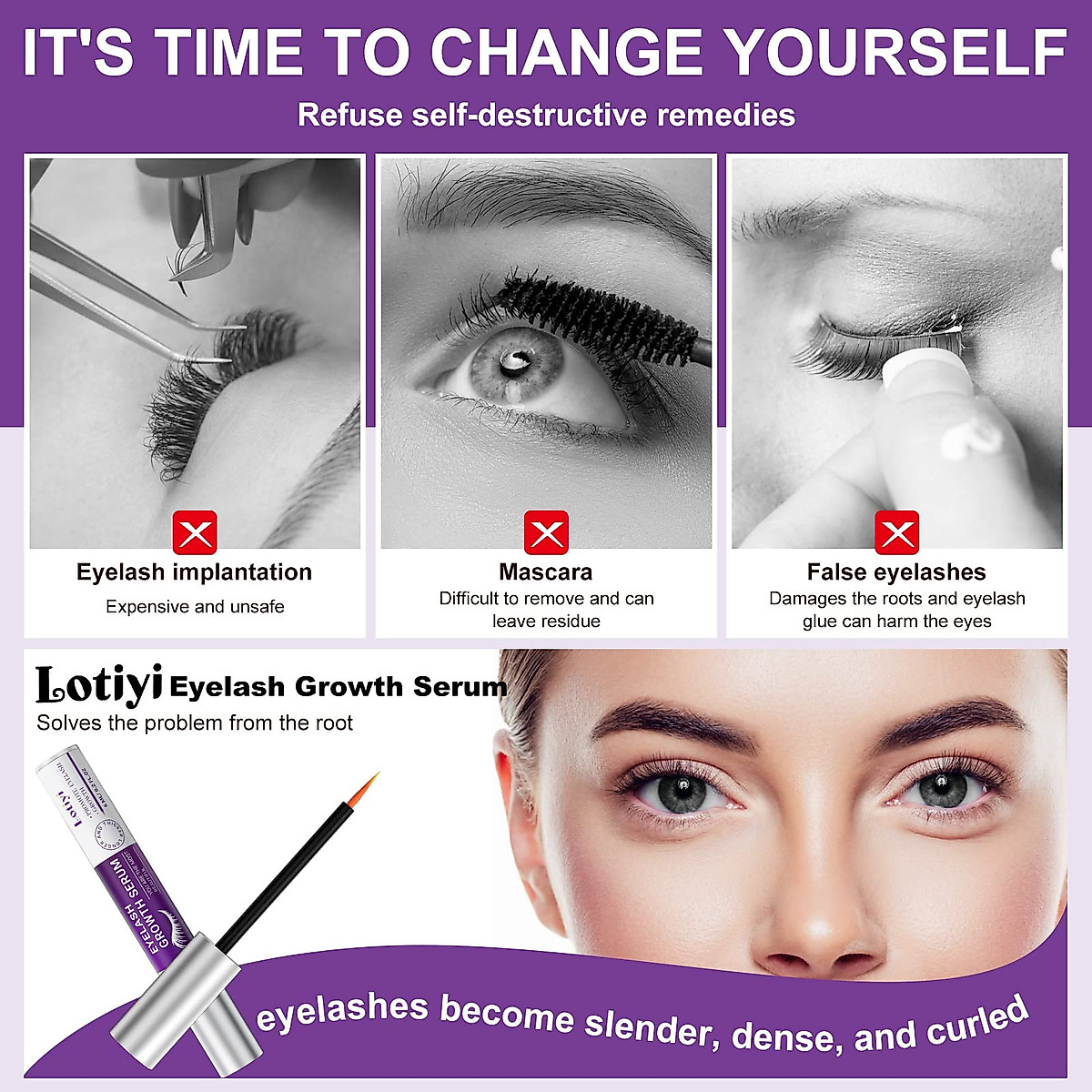 LOTIYI Lash Serum - 6ml Eyelash Growth Serum for Natural Lashes & Extensions & Eyebrows, Thicker, Fuller & Longer Looking Eyelashes Lash Enhancing Serum, Vegan & Cruelty-Free