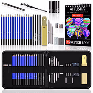 AITUSHA 36-Piece Professional Sketch Pencil Set with 50-Page Drawing Pad: Perfect Art Supplies for Artists, Beginners, Adults, and Teens