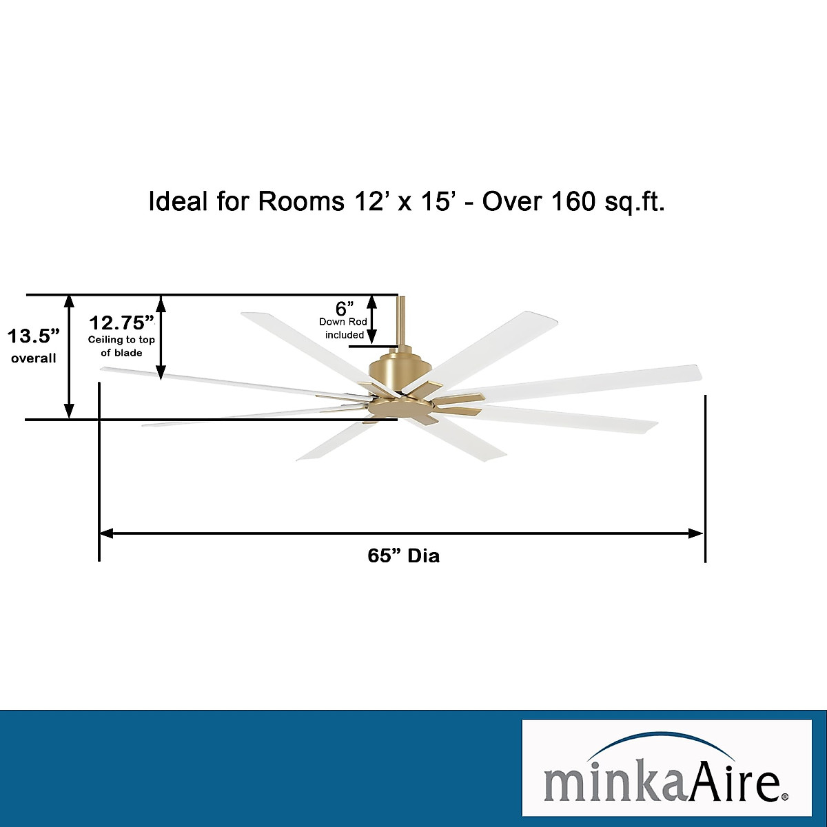 MINKA-AIRE F896-65-SBR/WHF Xtreme H2O 65 Inch DC Motor Outdoor Ceiling Fan with Remote Control in Soft Brass Finish with Flat White Blades