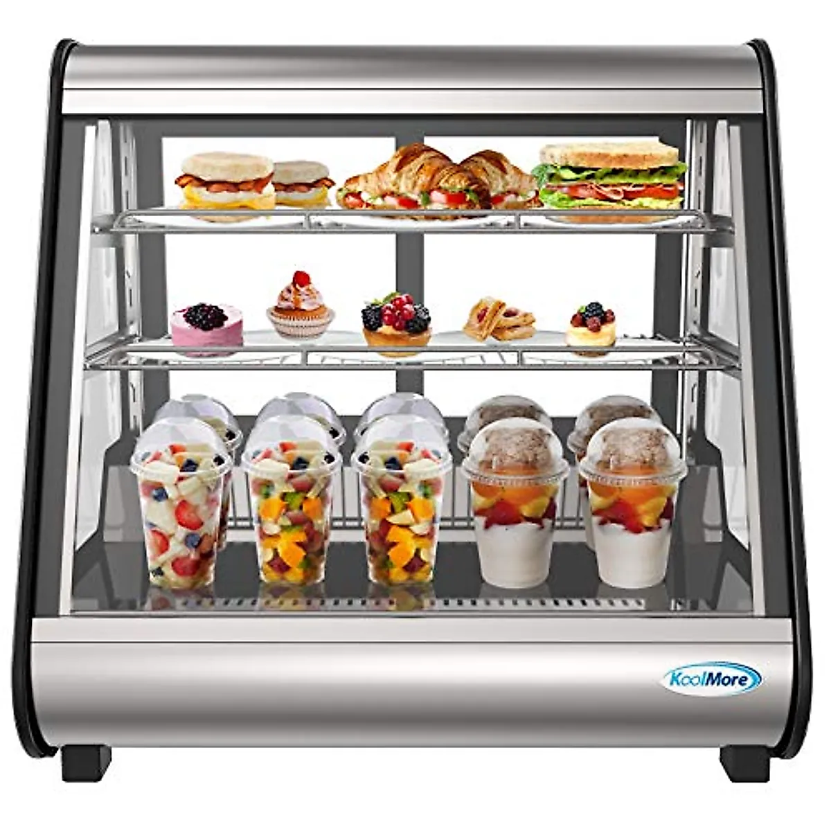 KoolMore - CDC-4C-BK 27" Commercial Countertop Refrigerator Display Case Merchandiser & Panasonic Countertop Commercial Microwave Oven with 10 Programmable Memory and Touch Screen Control