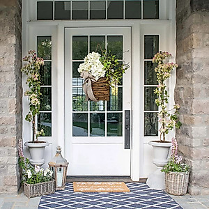 Cream Hydrangea Door Hanger Basket Wreath, 2025 New Wildflowers Door Hanging Basket Wreath, Front Door Beautiful Artificial Spring and Summer Wreath Welcome Sign, Home Porch Farmhouse Decor (A)