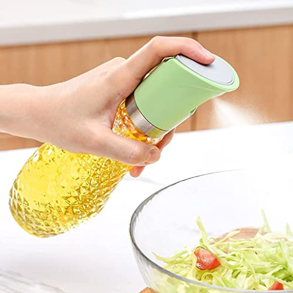 260ml Oil Sprayer Dispenser, Glass Oil Dispenser Bottle Spray Mister, Refillable Food Grade Oil Vinegar Spritzer Sprayer Bottles for BBQ, Air Fryer, Salad, Baking, Grilling, Kitchen Baking (Yellow)