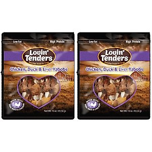 Lovin Tenders' Chicken, Duck and Liver Kabobs Dog Treats (2-16 oz Bags)