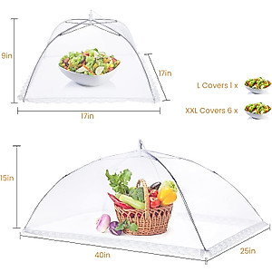 HOMKULA Food Covers for Outside - 1 Extra Large (40 x 25 in) & 6 Large (17 x 17 in) Food Tents/Food Covers for Outdoors Mesh Screen, Picnic Pool Party Supplies, Pop-Up and Collapsible