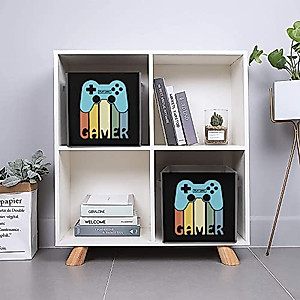 Retro Glitchy Gamepad Foldable Storage Bins Printd Fabric Cube Baskets Boxes with Handles for Clothes Toys, 11x11x11