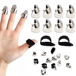 12PCS Steel Finger Thumb Picks Set, Including 8 Pieces Silver Stainless Finger Picks and 4 Pieces Black Thumb Picks for Guitar Banjos Other Instruments (Silver, Black)