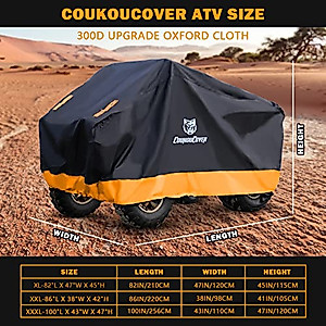 CoukouCover 300D Black Orange Waterproof ATV Cover, All Weather Outdoor ATV ATC Quad Bike Storage Protection ATV Cover (XL 82")
