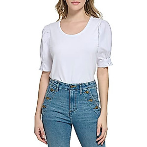 Karl Lagerfeld Paris Women's Soft Short Sleeve Everyday Fashion Sport Knit, White, Medium