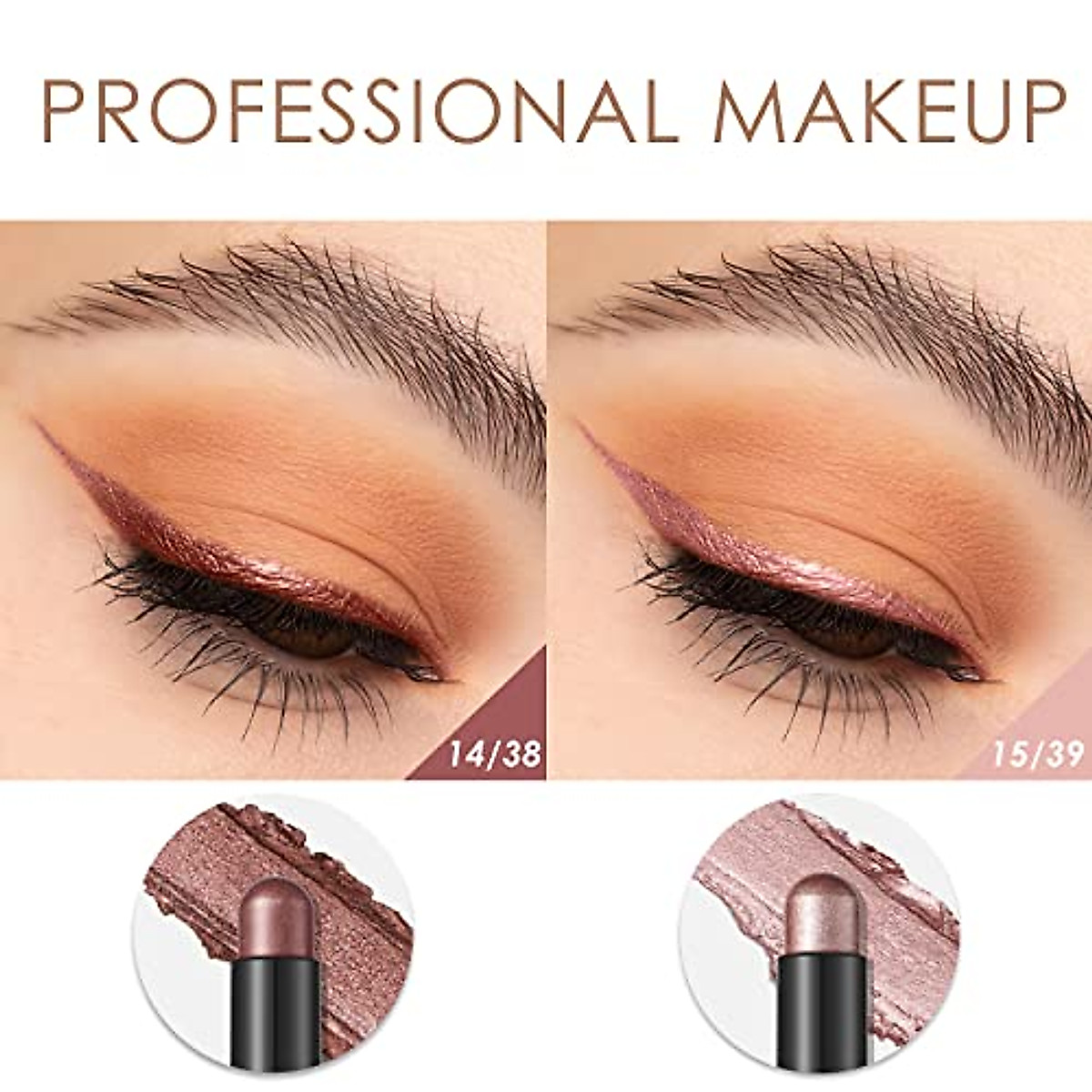 FOCALLURE 2 Pcs Shimmer Cream Eyeshadow Stick,Brightener Eyeshadow Pencil Crayon,Highlighter Eye Shadow Stick Sets with Crease-proof Formula,Long Lasting Waterproof Eye Shadow Make Up,Silky Peach