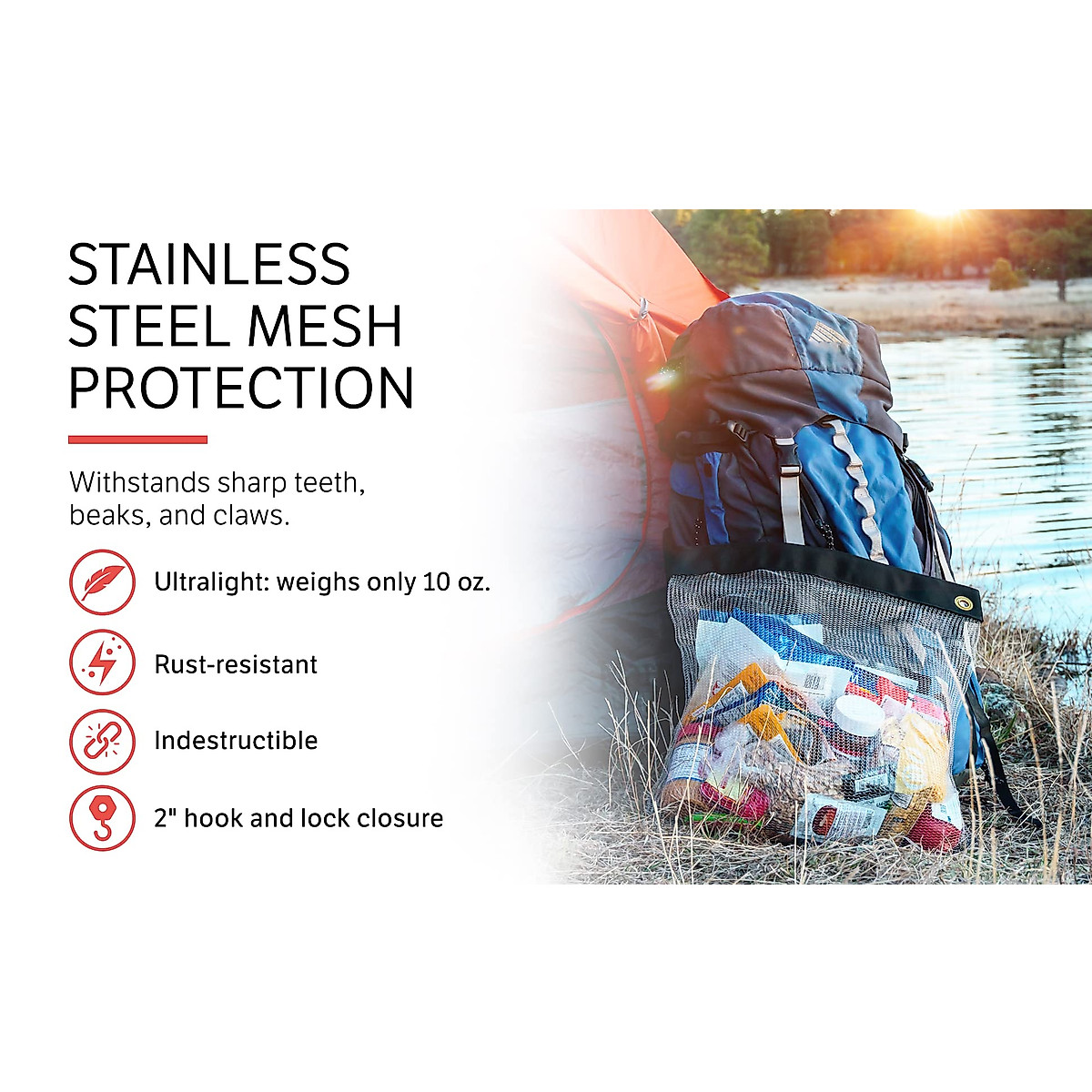 Ratsack Rodent Proof Bear Bags Medium Size - Ultralight Stainless Steel Mesh Bag for Camping Food Storage - Sturdy and Rust-Resistant Sack with Lock and Grommet For Easy Hanging - Made in USA… (Large)