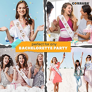 CORRURE 'Bride to Be' Bachelorette Party Sash - Bridal Shower White Satin Sash with Rose Gold Foil Lettering - Hen Party Decorations Supplies Accessories, Wedding Engagement Party Favors Gift