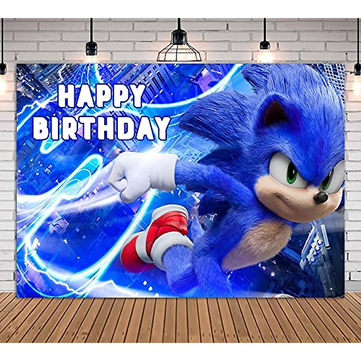 PSXF Blue Sonic Hedgehog Happy Birthday Themed Photography Backdrop 5x3ft Sonic Boom Superhero Kids 1st Birthday Party Photo Background Studio Banner