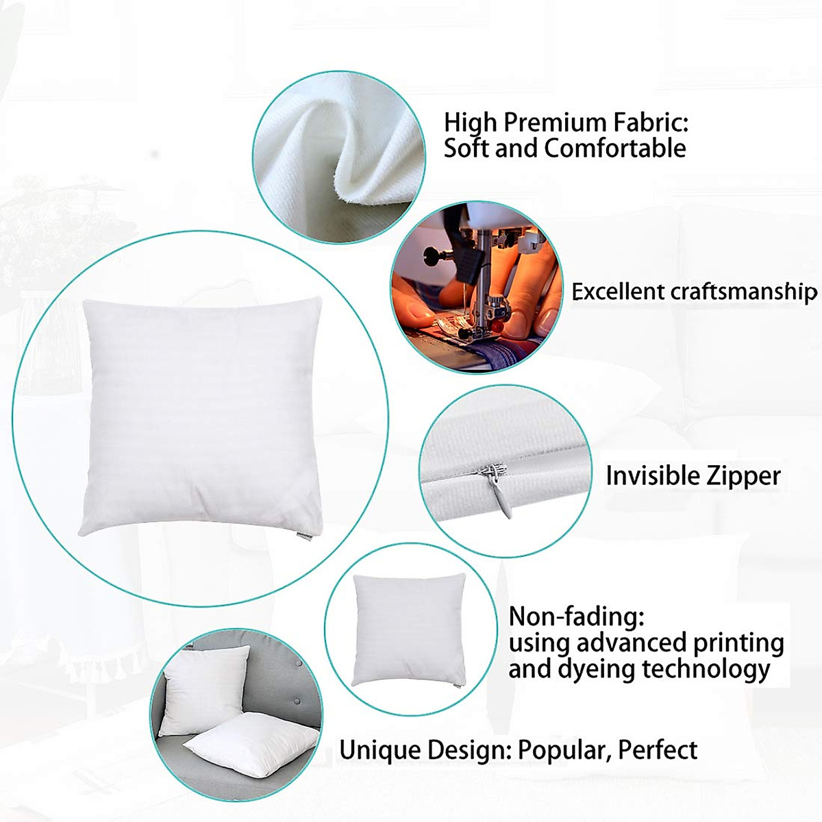 Golee Throw Pillow Cover Blue Oriental with Japanese Chrysanthemums Inscription Autumn Garden of Green Asian Decorative Pillow Case Home Decor Square 16x16 Inches Pillowcase