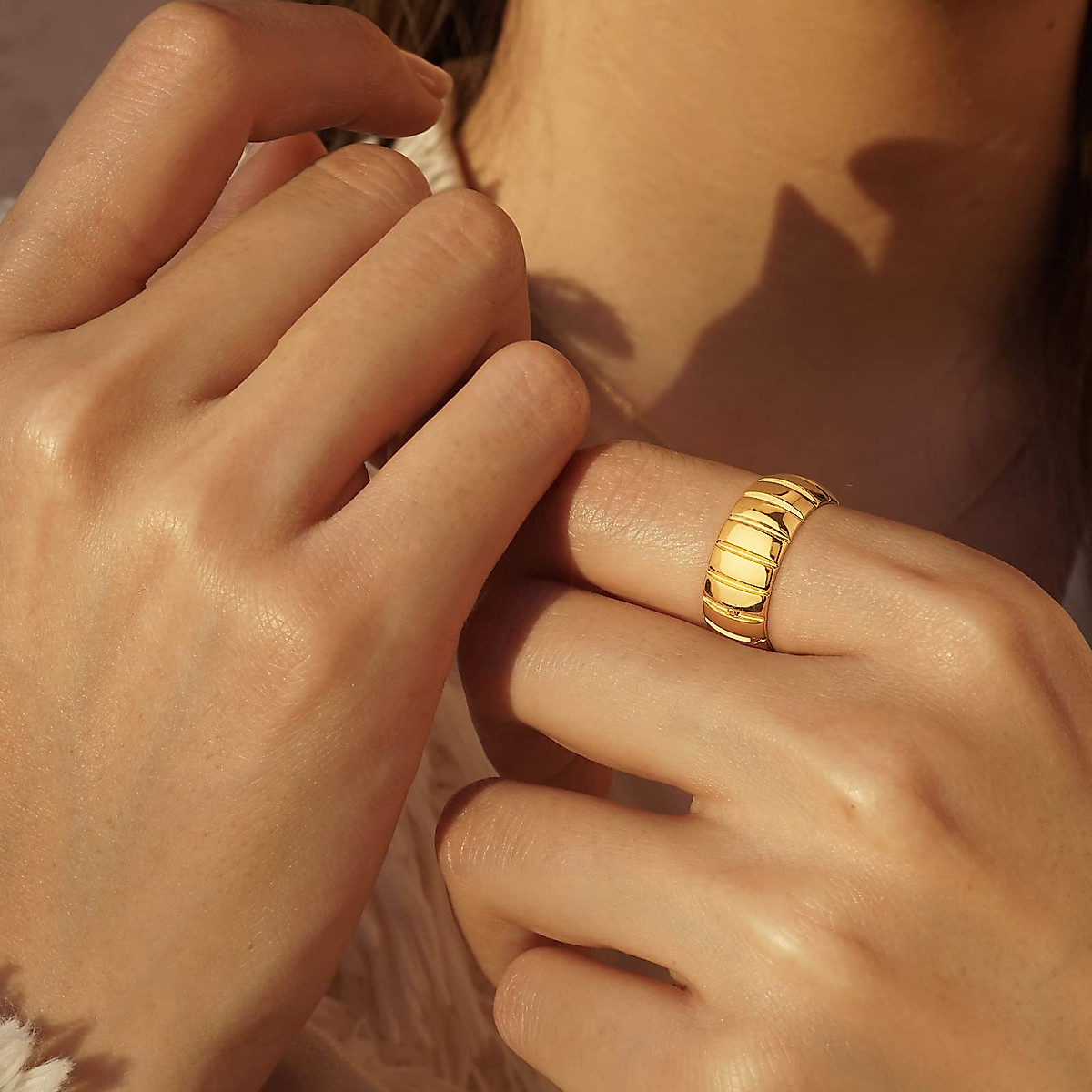 MTMY 14K Gold Plated Rings for Women Dainty Stacking Ring Statement Ring Eternity Bands Jewelry Size 6 to 8(lantern,size 6)