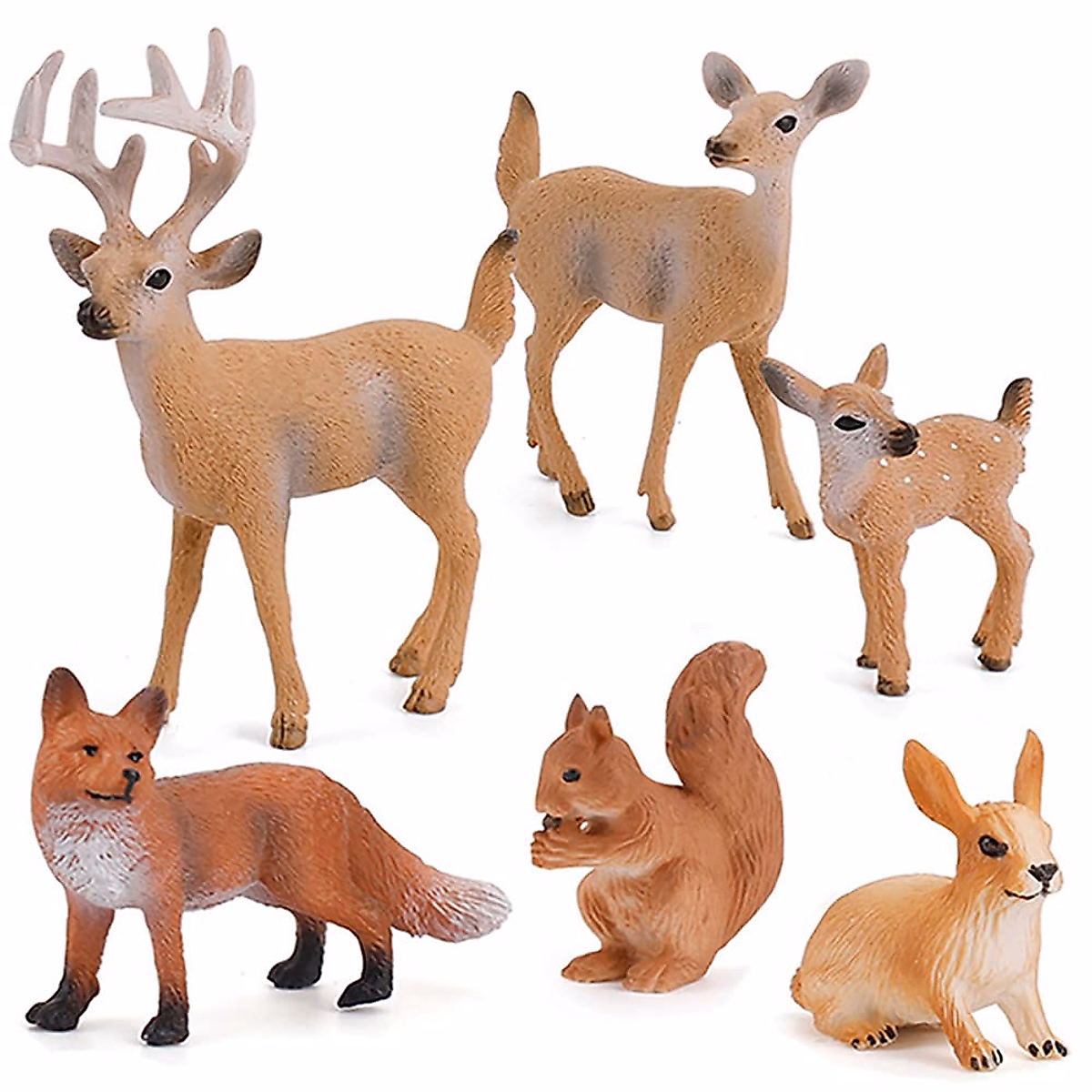 6 Pcs Simulated Forest Animal Models Figure Toy Playset, Woodland Creatures Figurines Miniature Toys Include Deer, Fox, Rabbit, Squirrel Treasures Science Educational Props