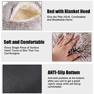 HYQ Small Dog Bed, Cozy Cat Cave Bed, Cat Beds for Indoor Cats Washable, Non-Slip Cat Beds, Calming Dog Bed with Hooded Cover, Dog Bed with Cover for Extra Small Pets (Coffee, 16×16 Inch)