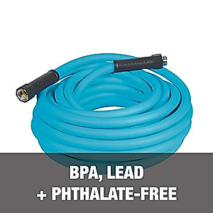 Aqua Joe AJPGH50-PRO HybridFLEX Professional-Grade Kink-Free Abrasion-Resistant Hybrid Polymer Garden Hose w/Dual Swivel Grenade Grips, 500-PSI Burst, 50-Foot x 5/8-Inch and BPA/Phthalate/Lead Ratings