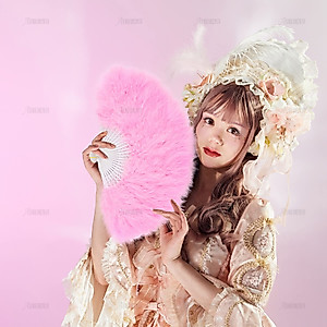 AUEAR, Fashion Hand Fan Flapper 20s Pink Feather Folding Handheld Vintage Style Costume Accessories for Cosplay Dancing Party