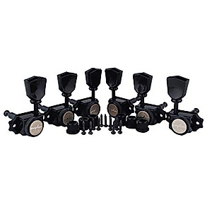 Guyker Locking Guitar Machine Heads (3R + 3L) – 1:15 Ratio Lock String Vintage Deluxe Tuning Key Pegs Tuners Set Replacement for Electric, Acoustic or Folk Guitars - Black Handle