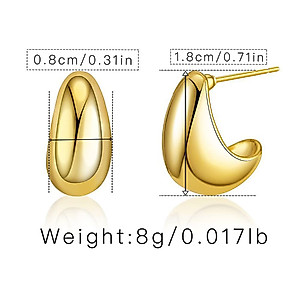 14K Gold Plated Chunky Hoop Earrings, Lightweight Waterdrop Earrings Half Open Hoop Earrings Multiple Styles (A)
