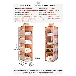 AARAINBOW 2 Packs Hanging Closet Organizer with 4 Shelf Wardrobe Clothes Organizer with 12 Side Pockets, Collapsible Hanging Storage for Sweater Pants Bra Socks (Gray Pink)
