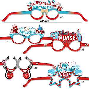 HOWAF 30pcs Thank You Nurses Paper Frames Photo Booth Props Glasses, Nurse Appreciation Party Favors Eyeglasses, RN Graduation Glasses for Nurse Themed Party Favors Gift