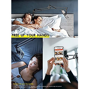 CACENCAN Phone Holder for Bed, Magnetic Phone Stand for Desk, 360° Rotation, MagSafe Cell Phone Stand, Clip Mountable Tablet Stand for Bed, Mic Boom Arm, Compatible with All Phone, Tablets-Space Black