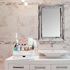 iToplin Wood Hair Dryer Holder, Hair Tool Organizer, Curling Iron Holder Hair Styling Tool Organizer for Bathroom Vanity Countertop Storage (Rustic White)