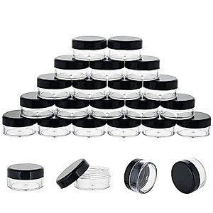 10 Gram 20 Count Sample Containers, Small Plastic Containers with Lids, Empty Sample Jars with Labels and Mini Disposable Spatulas(Black Lid)