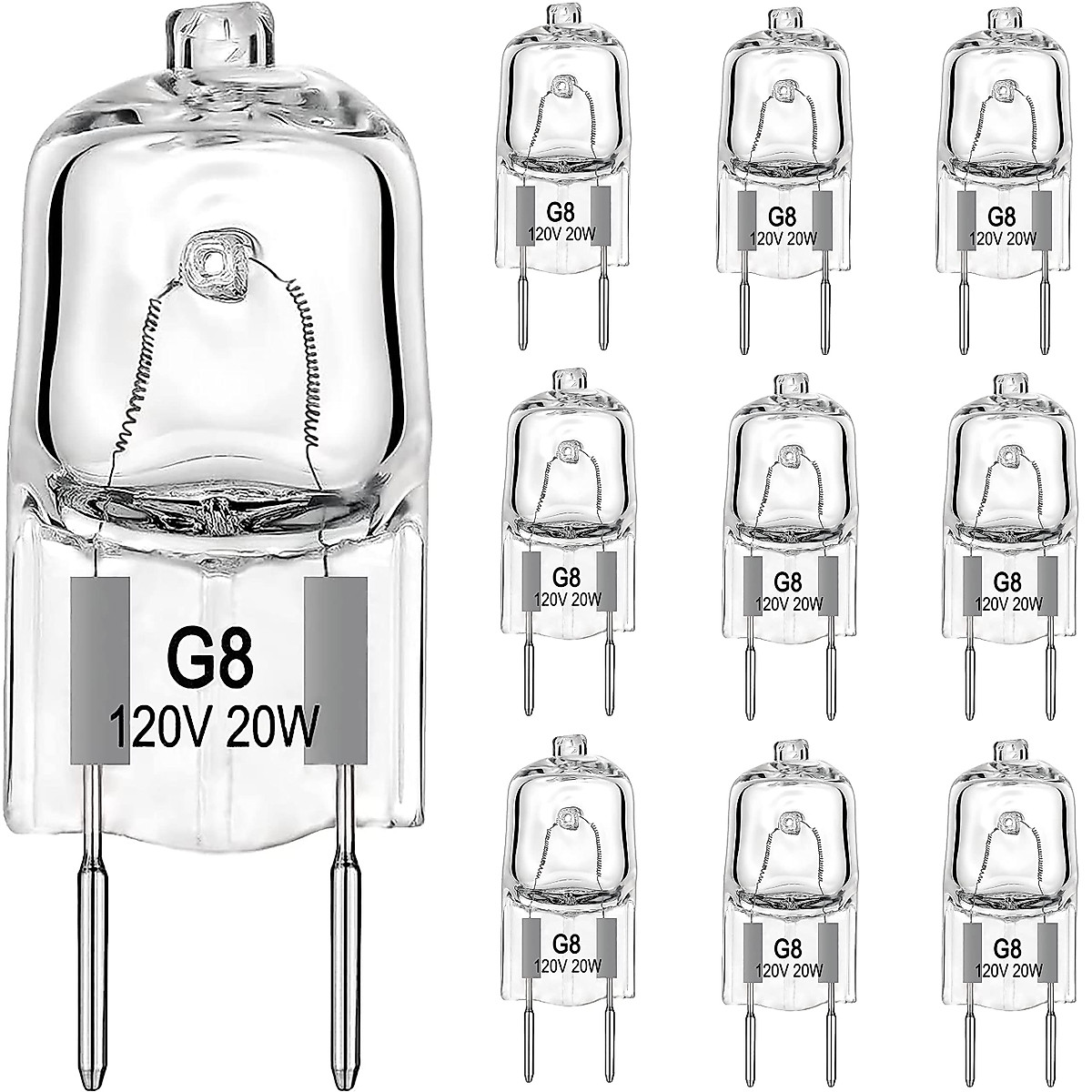 G8 Halogen Light Bulbs 2 pin - G8 Base 20 Watt Light Bulb 120V Dimmable Warm White 2700K - T4 JCD Type Under Cabinet Lighting Bi-Pin Puck Light Bulbs, 10 pack