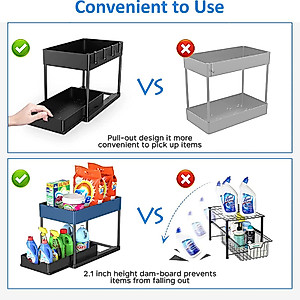 Under Sink Storage Rack Two Tier Pull Out Kitchen Under Sink Organizer and Storage Bathroom Under Sink Storage Rack 15.7 * 6.5 * 11.2 Inch Black Under Sink White Countertop (2 Pack) (white and white)