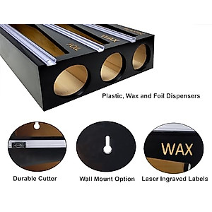 BAMBOO HEAVEN Wooden Ziplock Bag Organizer with Foil and Plastic Wrap Organizer with Cutter and Labels - Black Bamboo | Wax Paper, Plastic Wrap & Aluminum Foil Roll Dispenser with Slide Cutter