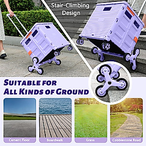 Foldable Utility Cart Collapsible Portable Crate Rolling Carts with Stair Climbing Wheels Tote Basket with Magnetic Lid Telescopic Cover Wear-Resistant 360°Rotate Wheel Noiseless for Shopping Office