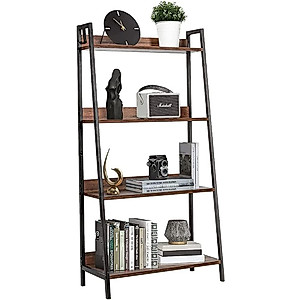 Bookshelf 4-Tier, 23.5inch Ladder Shelf, Industrial Bookcases, Etagere Utility Organizer Shelves, Small Freestanding Display Shelves with Metal Frame for Bedroom, Living Room, Plant, Brown