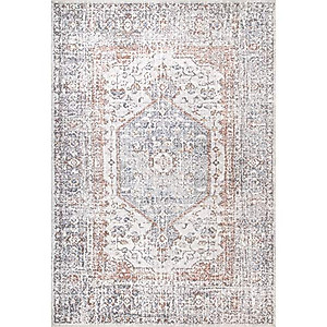 nuLOOM Jacquie Machine Washable Vintage Floral Ultra Thin Area Rug, 9' x 12', Grey