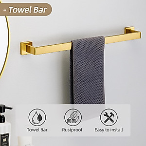 Fenas 5 Piece Bathroom Hardware Set 23.6 Inch Brushed Gold Towel Bar Set Bathroom Towel Holder Set Towel Rack Set Heavy Duty Wall Mounted